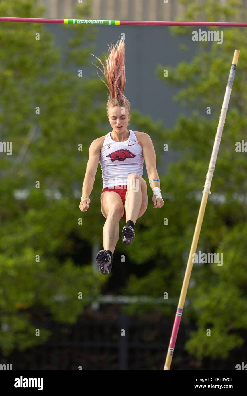 Arkansas pole vaulter Amanda Fassold clears the bar during the 2023 ...
