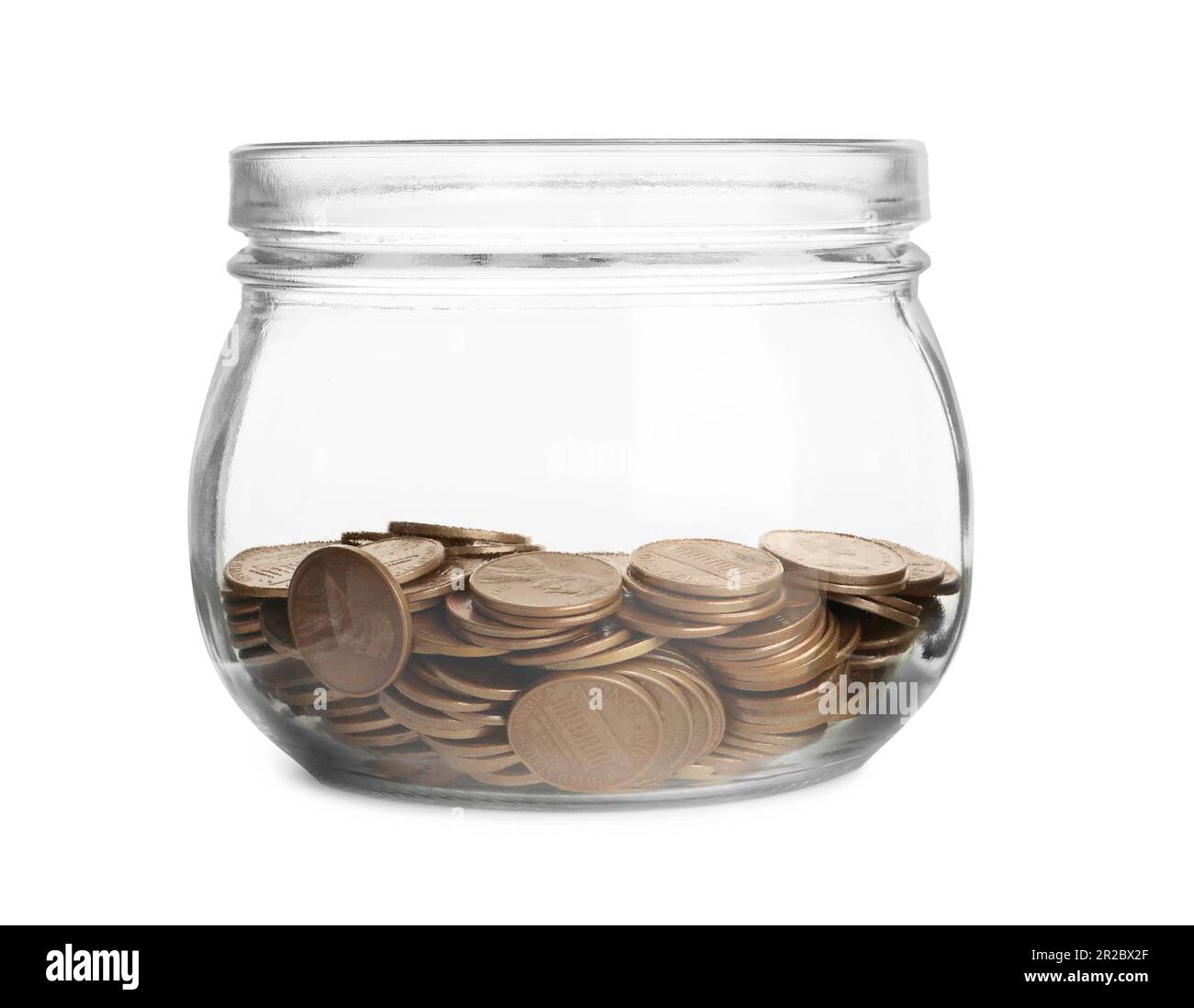 Glass jar with coins isolated on white Stock Photo - Alamy