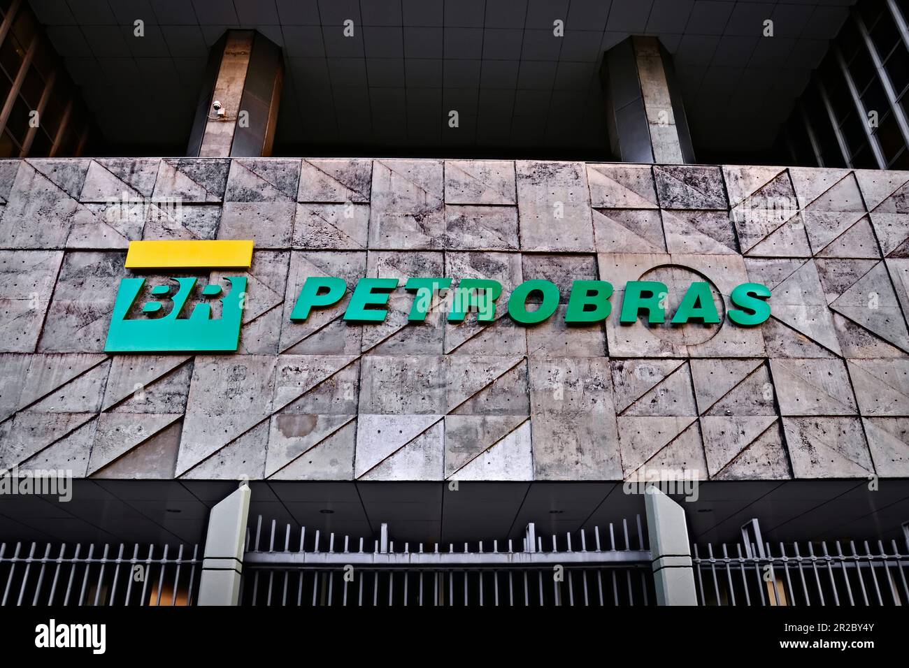Facade of the EDISE building of Petrobras Company. Logo of Petrobras ...
