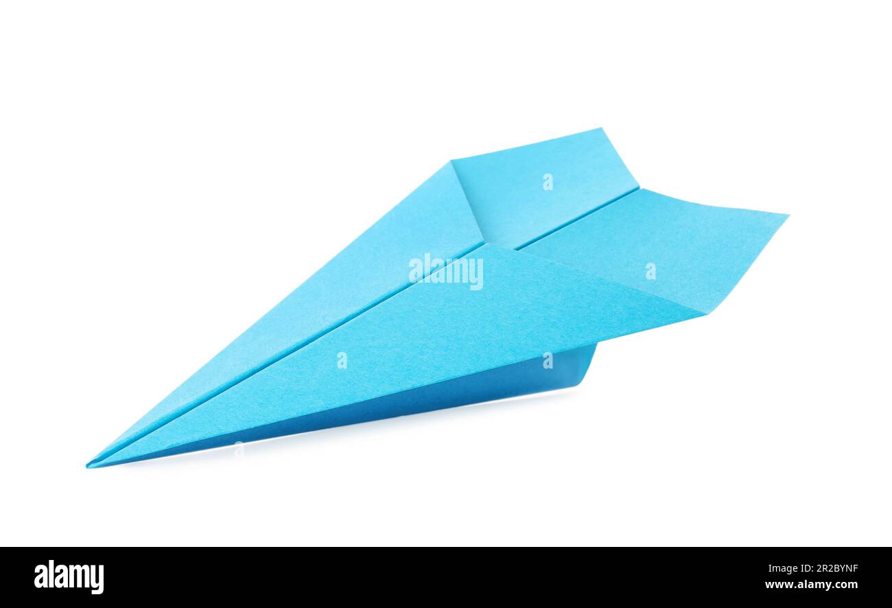 Handmade light blue paper plane isolated on white Stock Photo - Alamy