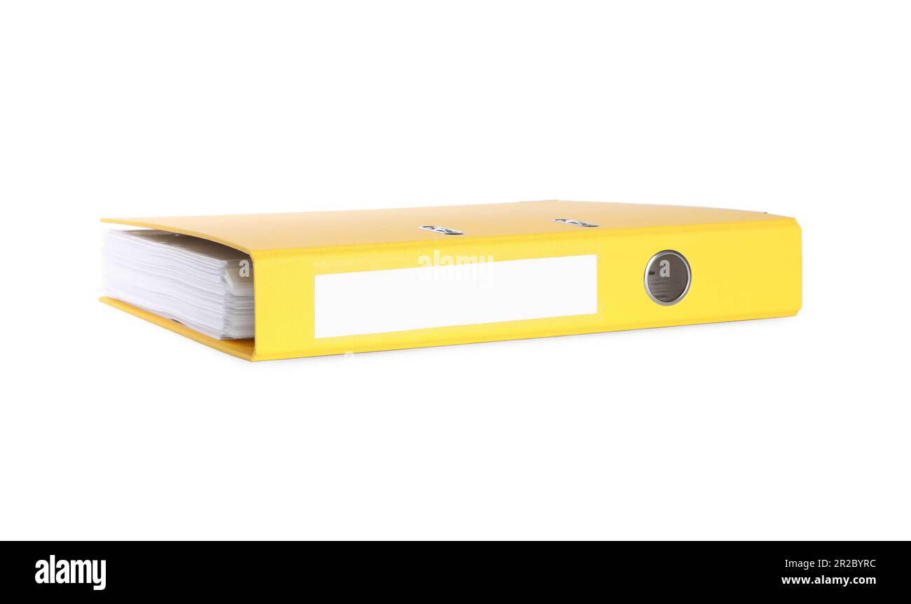 One yellow office folder isolated on white Stock Photo - Alamy