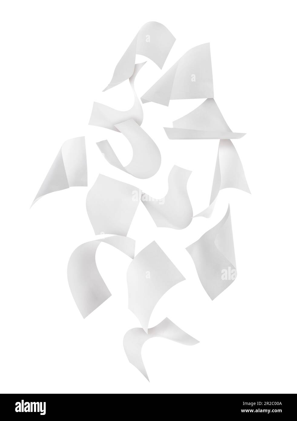 Many sheets of paper falling on white background Stock Photo - Alamy