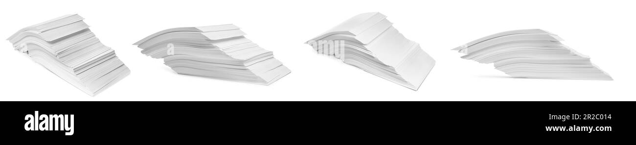 Pile of paper sheets on white background, banner design Stock Photo - Alamy