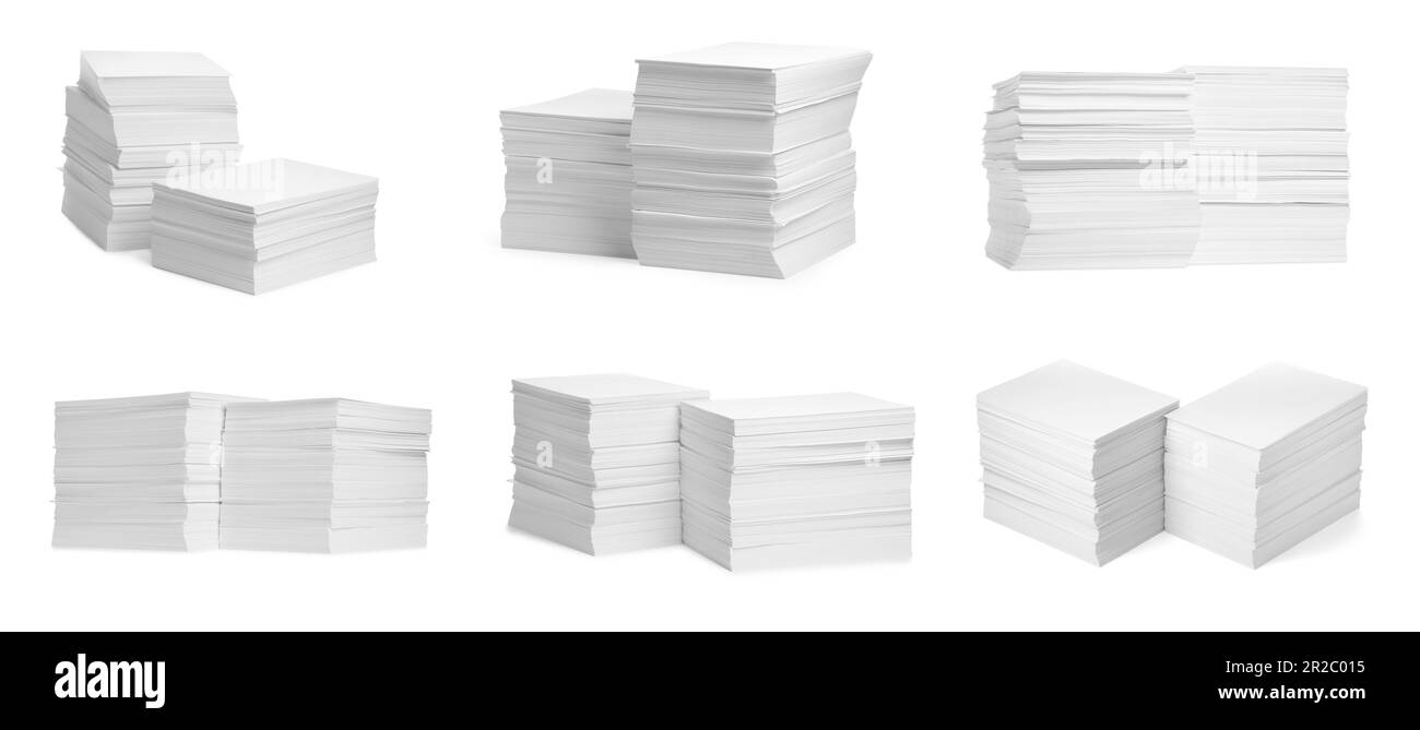 Stacked sheets of paper on white background, banner design Stock Photo ...