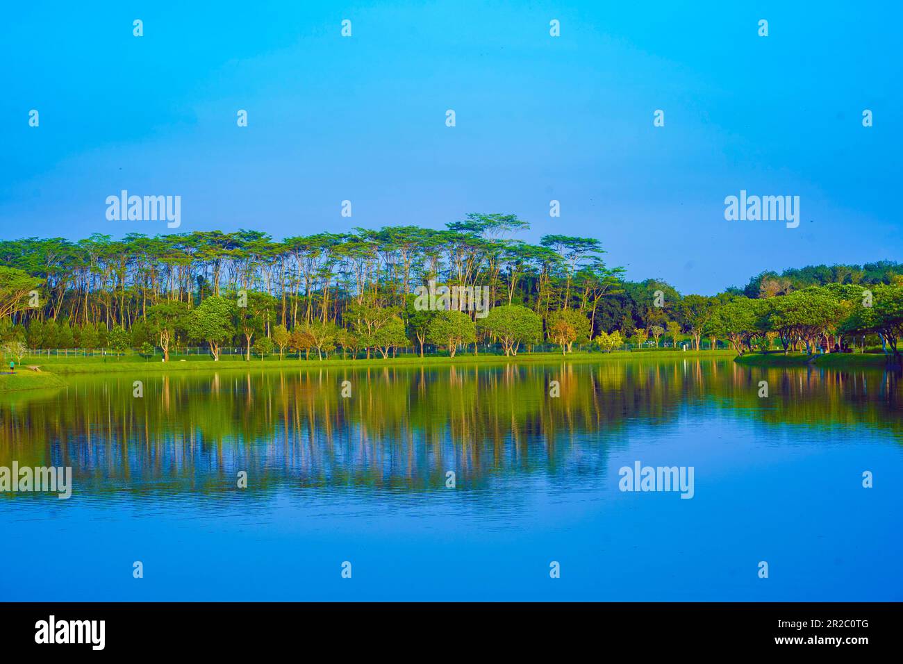 Beautiful sunrise at bsb lake located in Mijen, Semarang, Indonesia ...