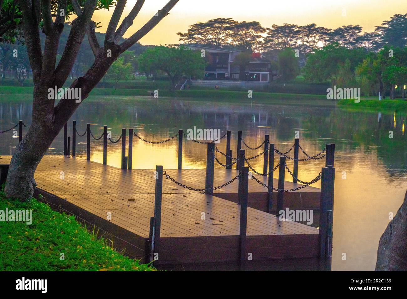 Beautiful sunrise at bsb lake located in Mijen, Semarang, Indonesia ...