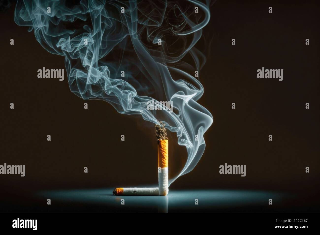 Smoking cigarette, cigarette burning and tobacco smoke, dark background ...