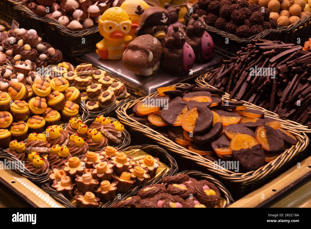 An assortment of chocolates & sweets at La Bouqueria Market in the ...