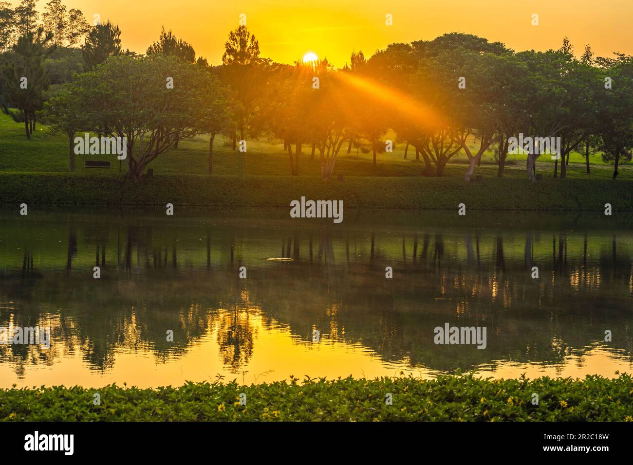 Beautiful sunrise at bsb lake located in Mijen, Semarang, Indonesia ...