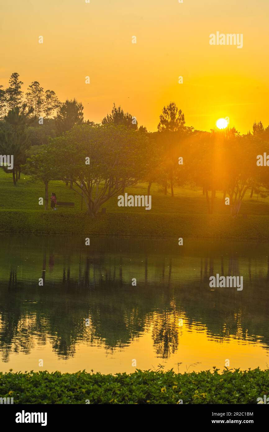 Beautiful sunrise at bsb lake located in Mijen, Semarang, Indonesia ...