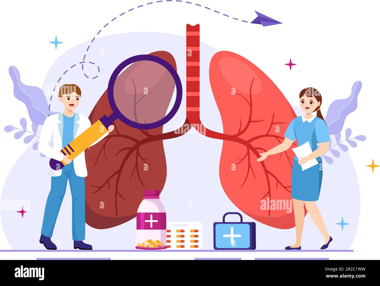 Asthma Disease Vector Illustration with Human Lungs and Inhalers for ...