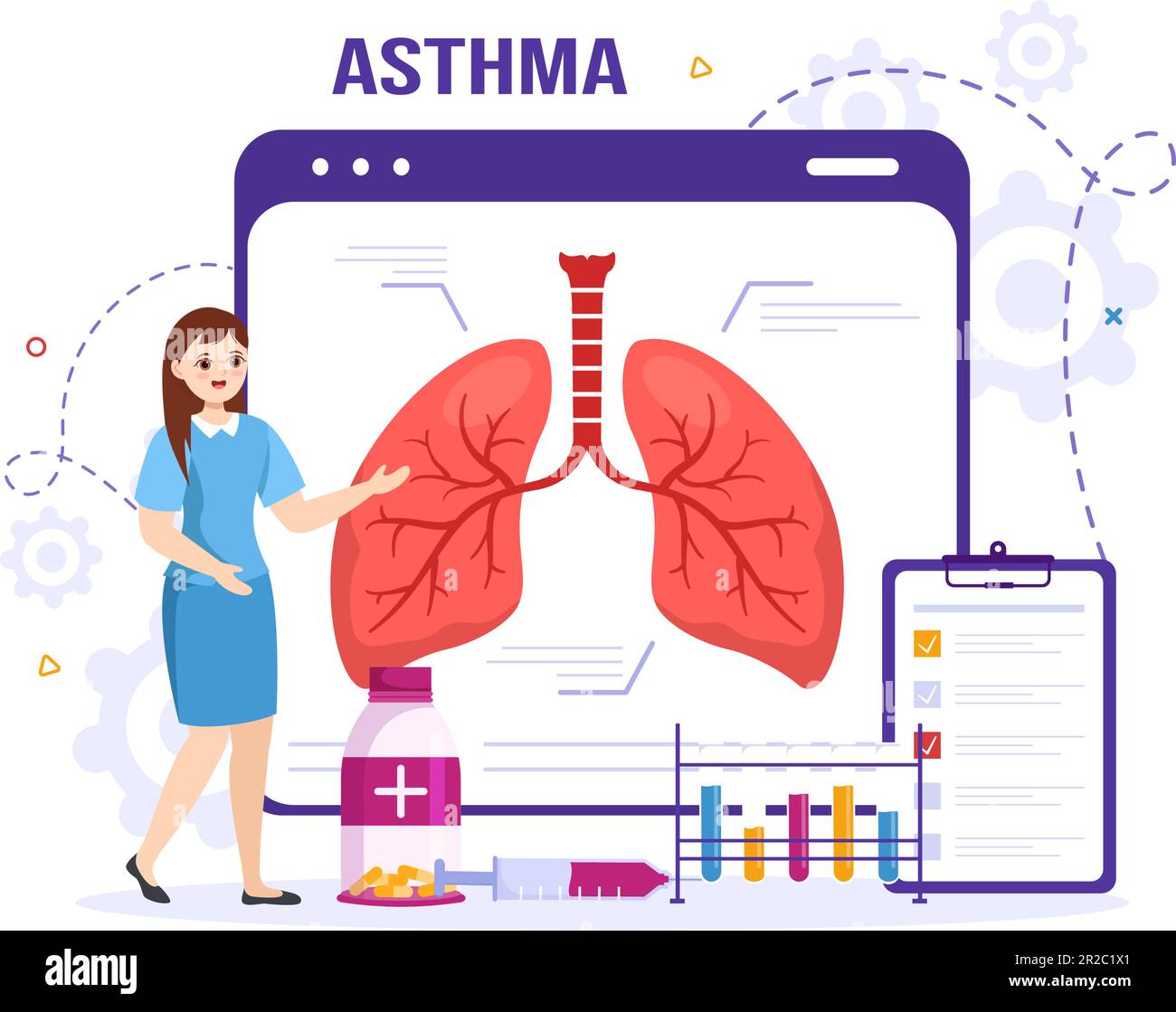 Asthma Disease Vector Illustration with Human Lungs and Inhalers for Breathing in Healthcare ...