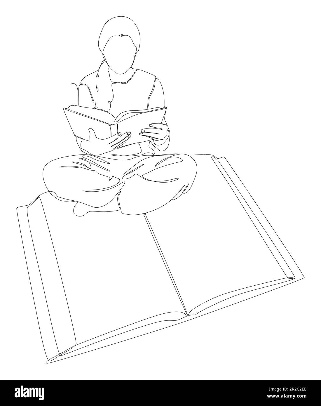 One continuous line of Book with girl reading. Thin Line Illustration ...