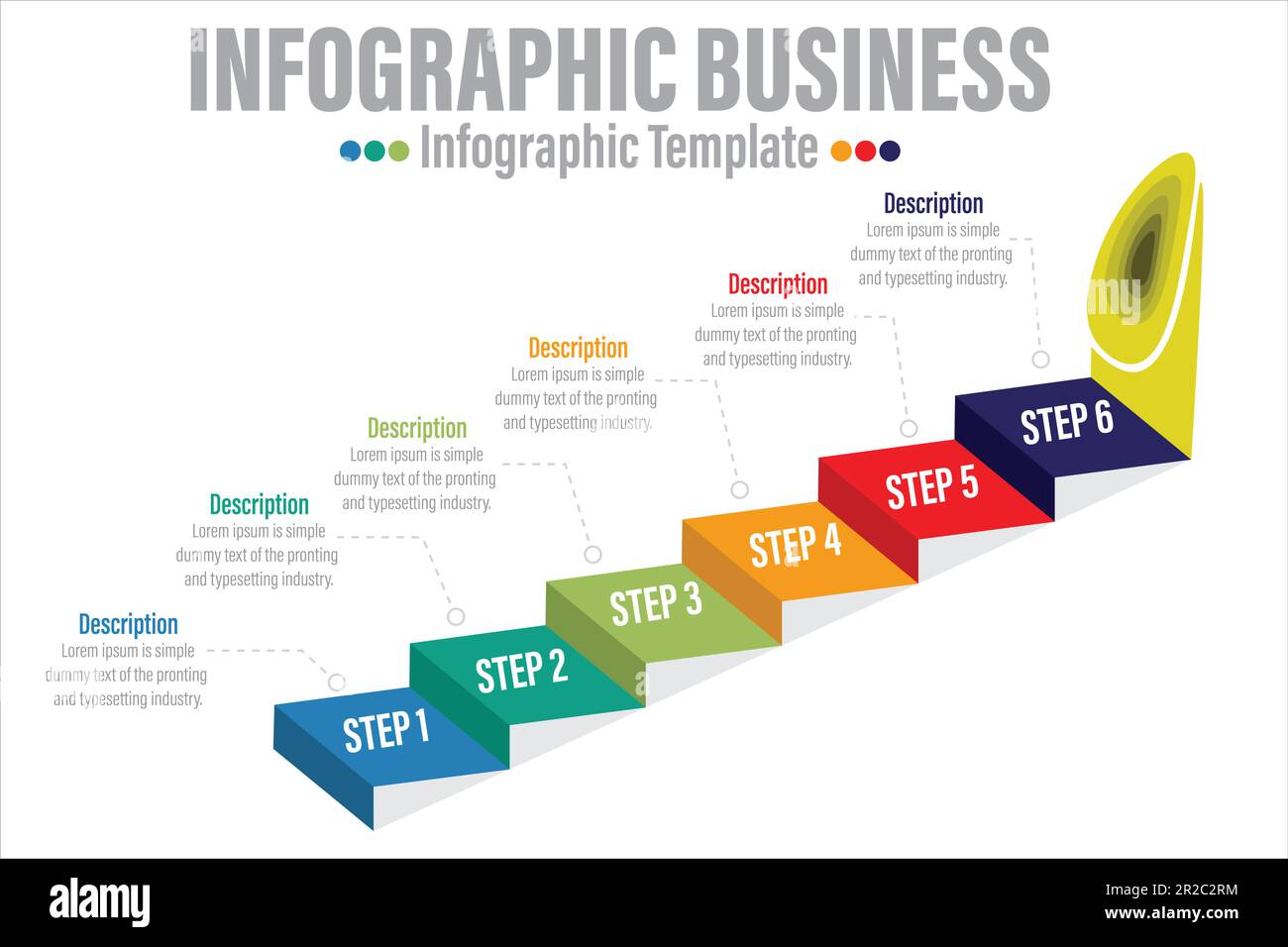 3D stairs infographic vector illustration. 6 steps business process ...