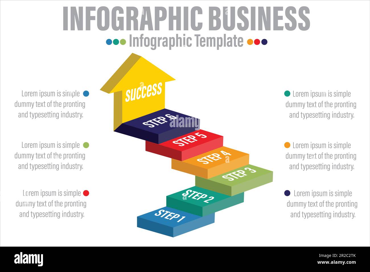 6 Step or six option Infographics business template 3D stairs with ...