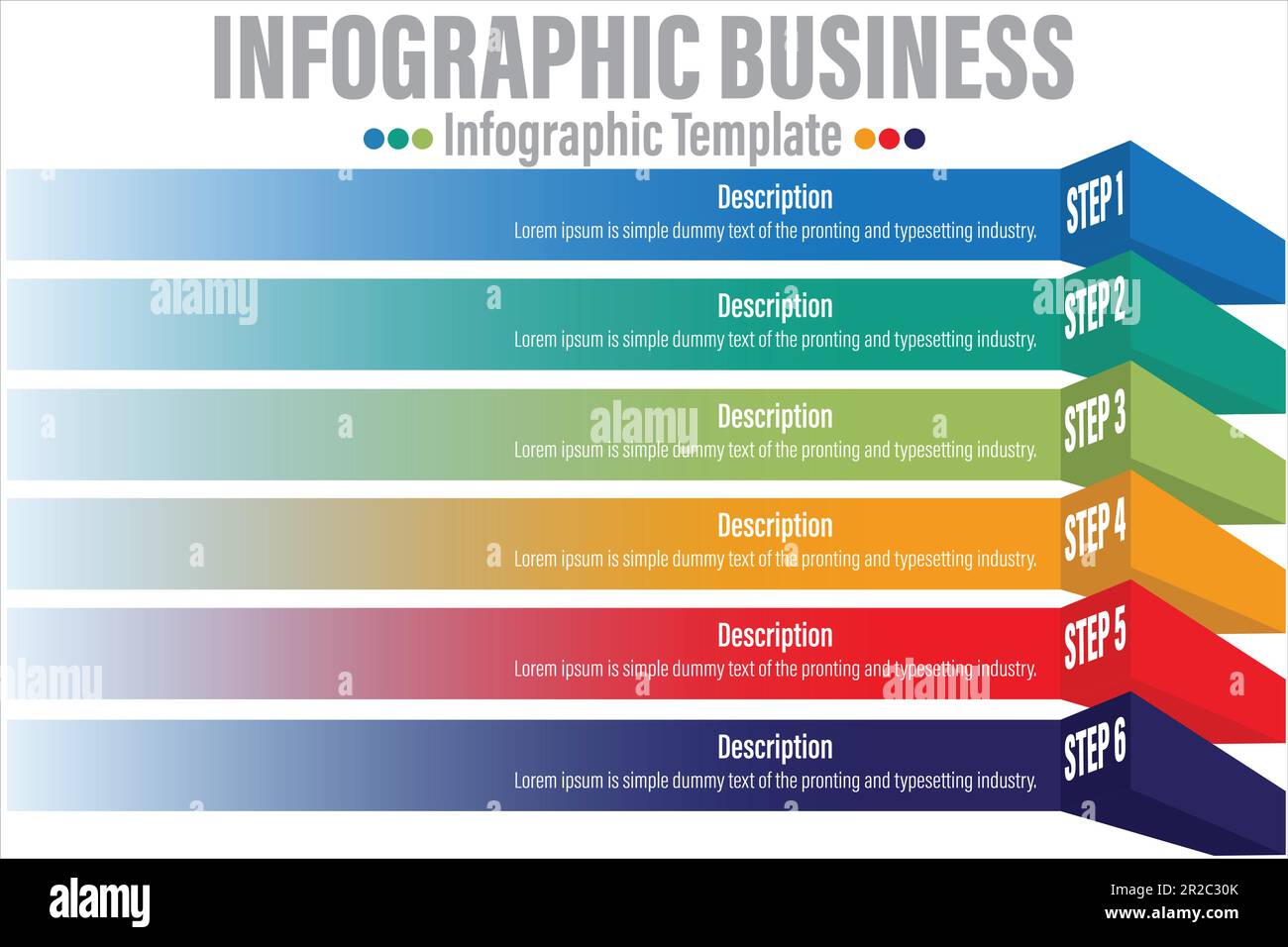 Modern colorful 3d chart 6 Step or six option, graph. Template for ...