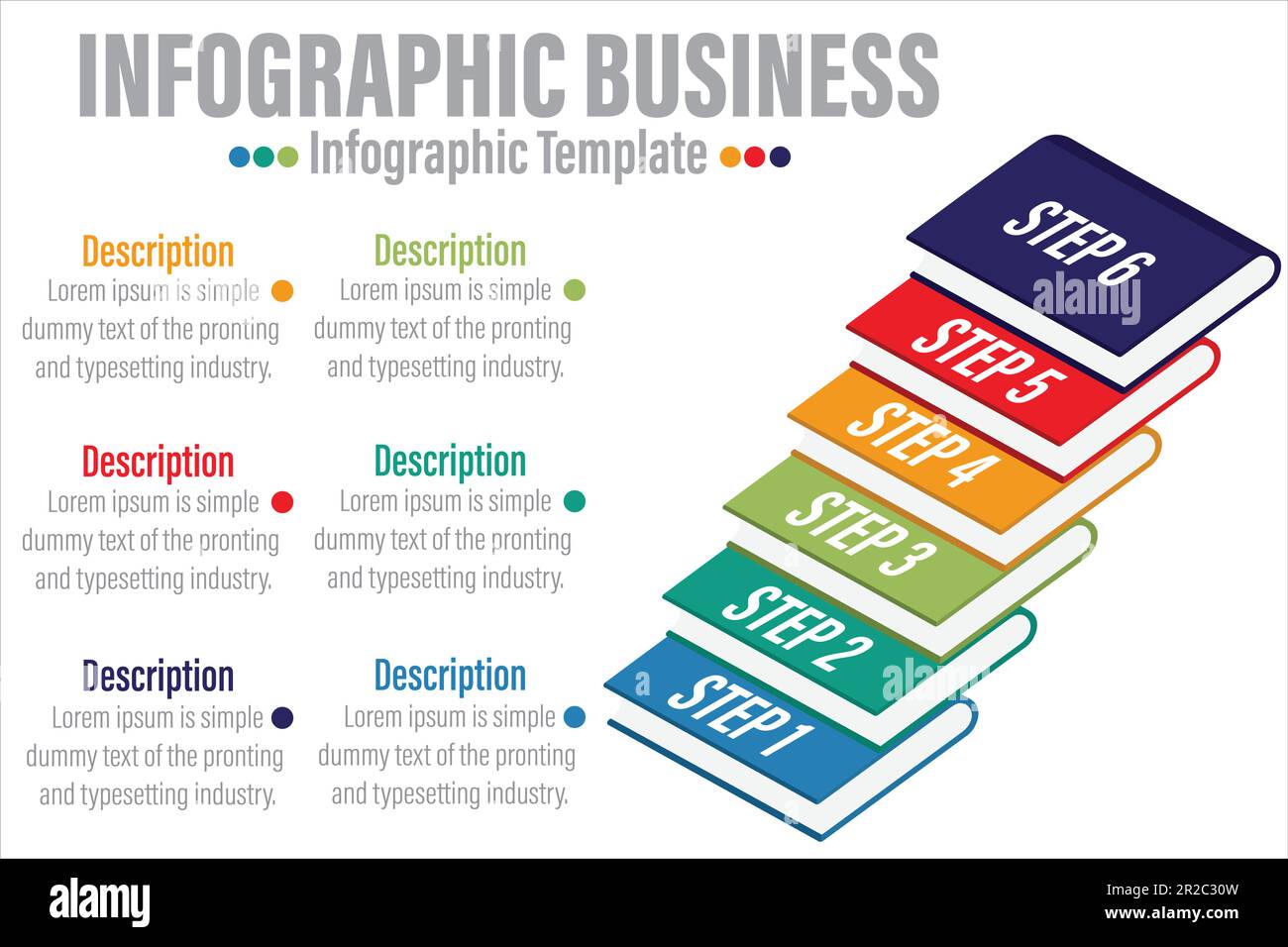 3D stairs books infographic vector illustration. 6 steps business ...