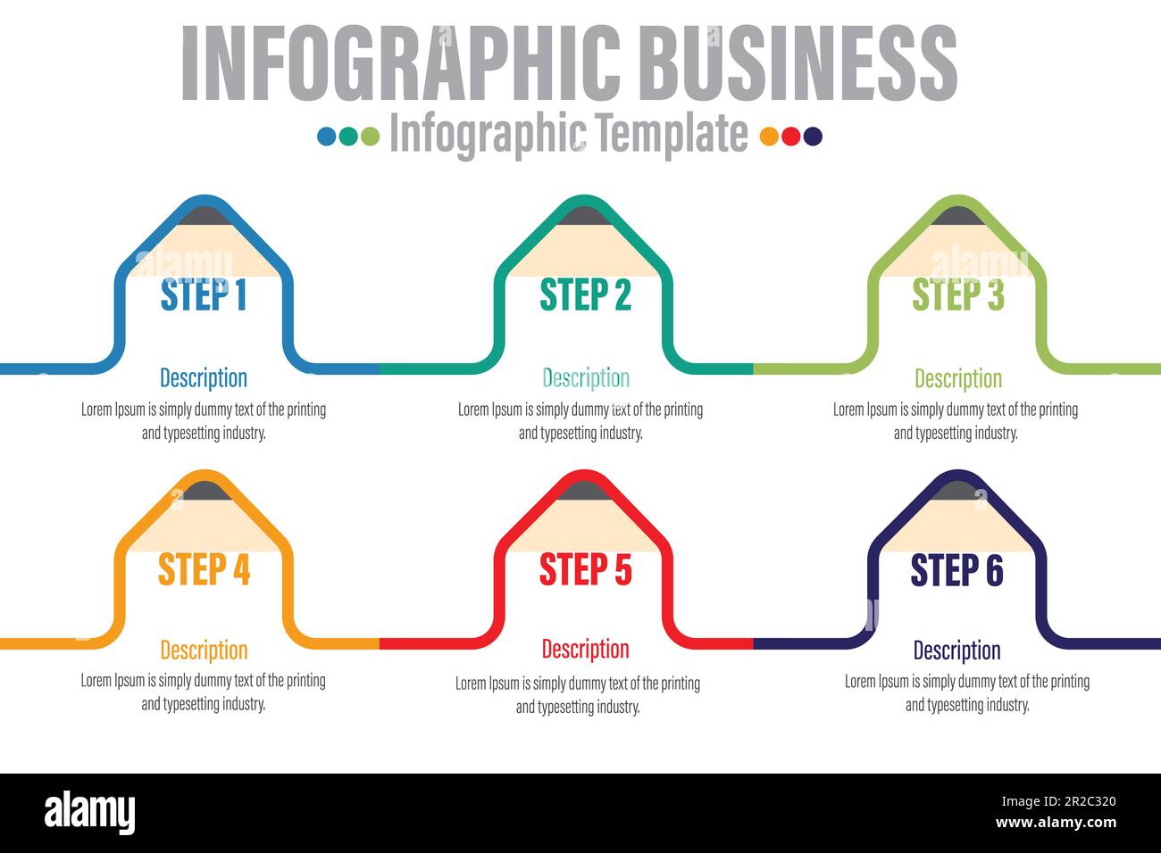 Infographic pencil templates with 6 Step or Six 6 options for Business ...