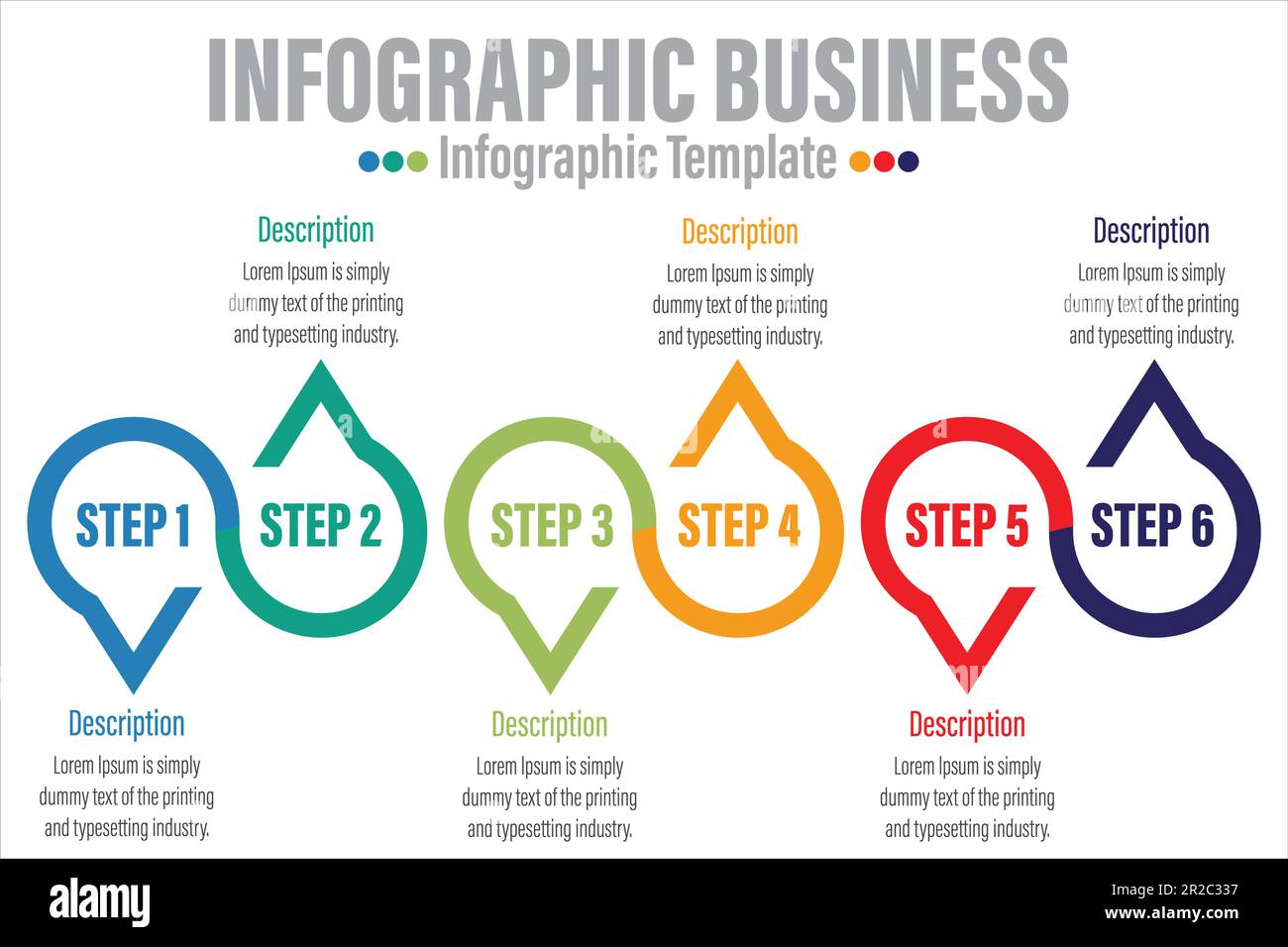 Business vector infographic with Six 6 steps, options, parts or ...