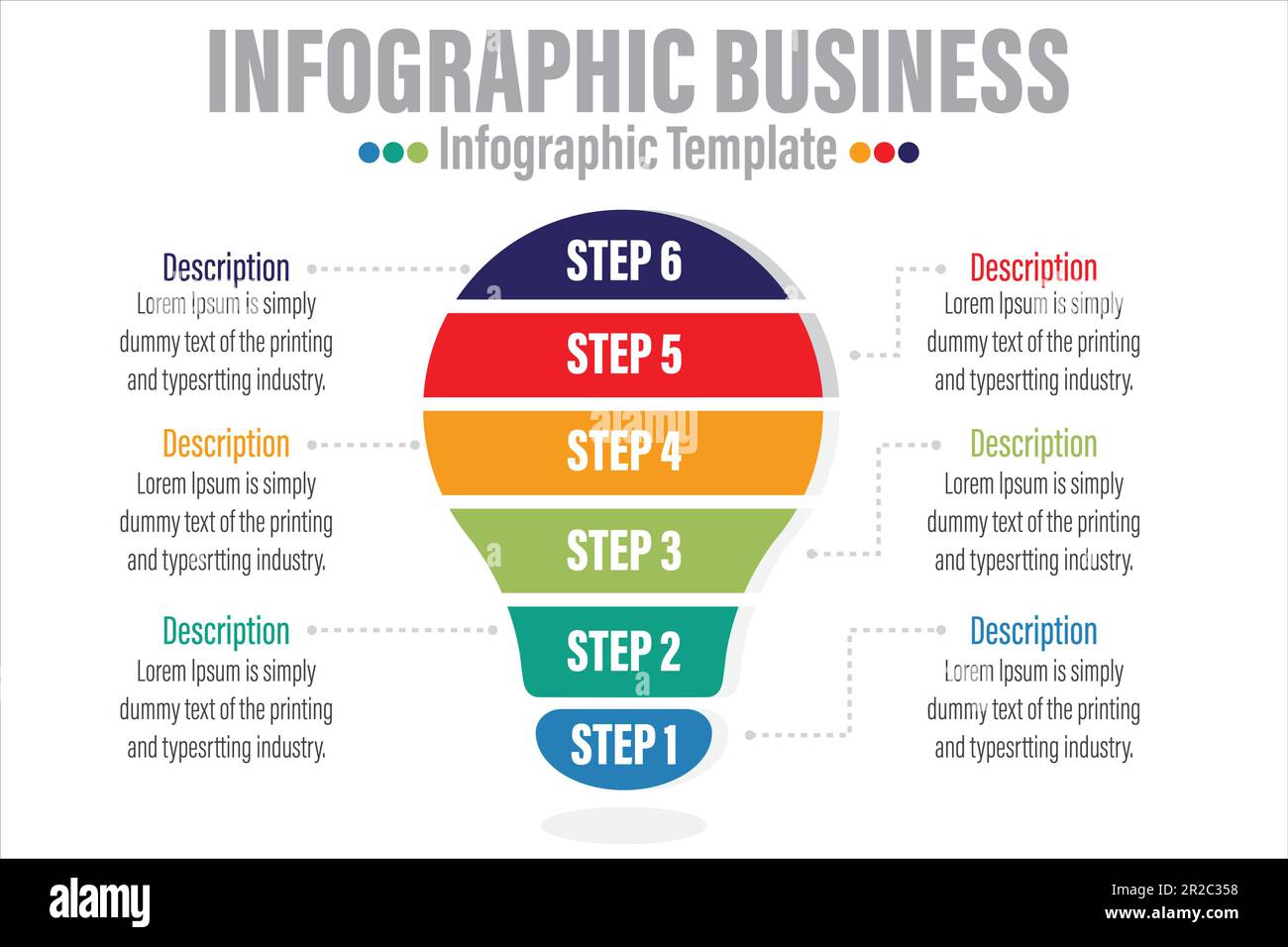 6 Steps or six 6 option Infographic template with lamp concept design ...