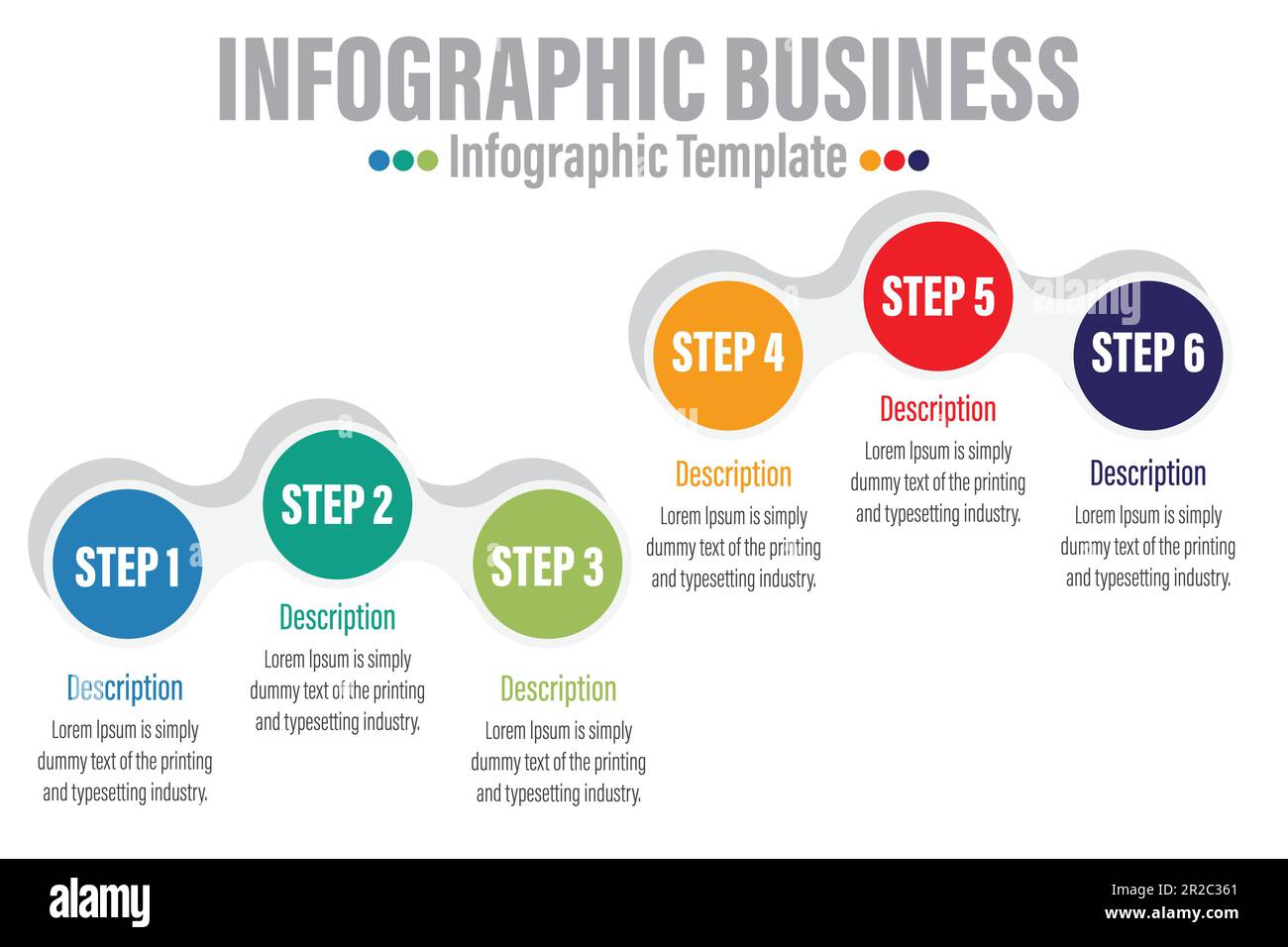 colorful timeline infographic with Six 6 Steps, Six 6 options design ...
