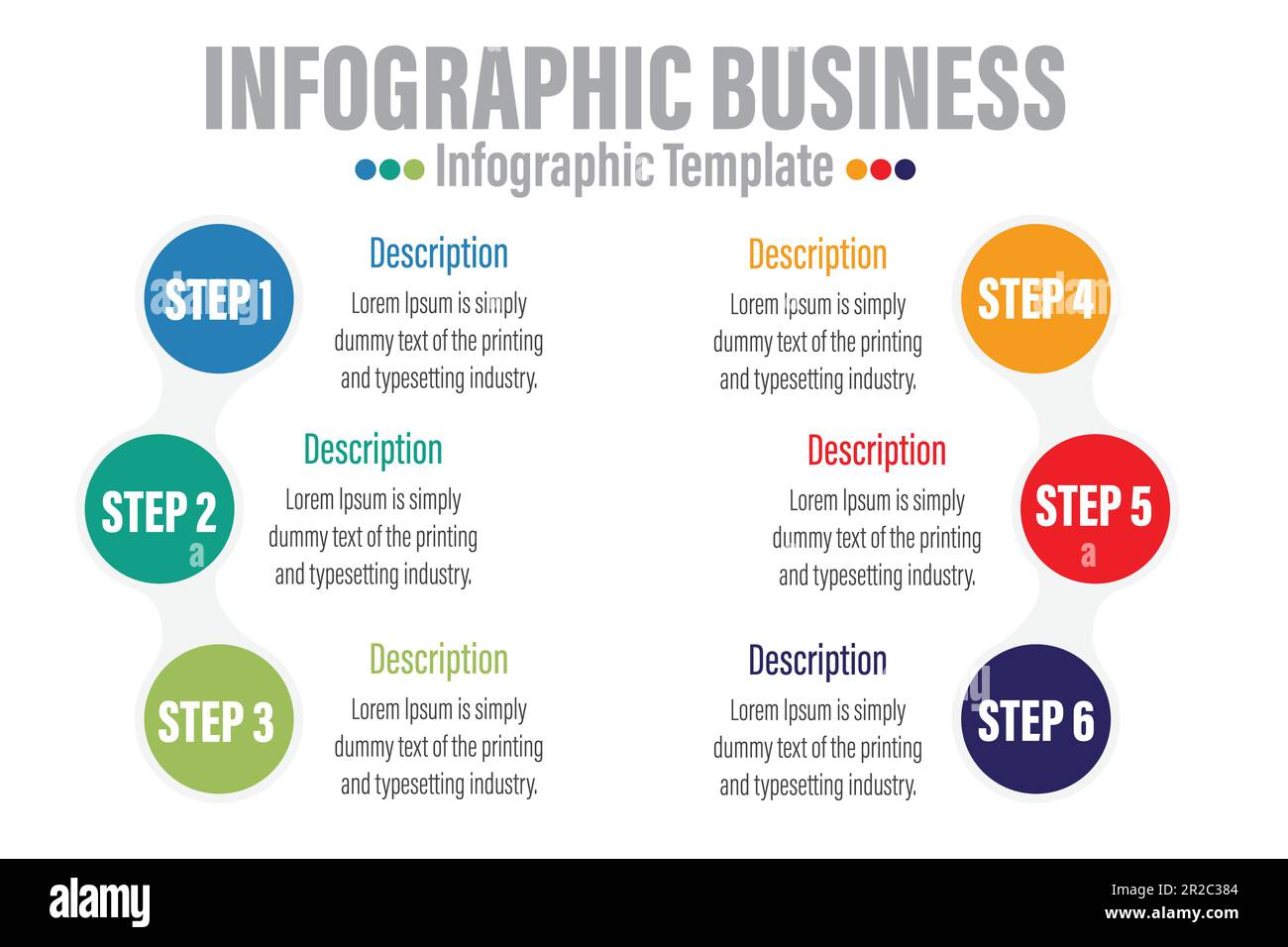 colorful timeline infographic with Six 6 Steps, Six 6 options design ...