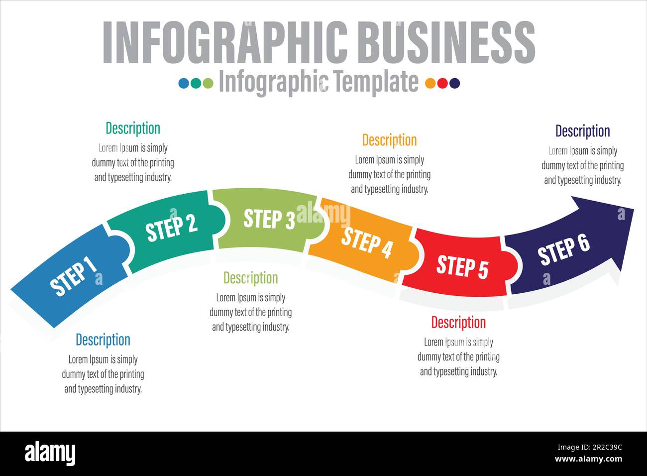 Concept business process with 6 Steps 6 successive steps. Three ...