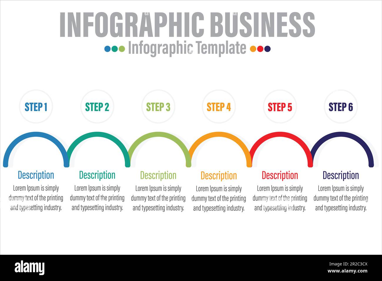Six 6 steps, six 6 option strategy infographic with horizontal half ...