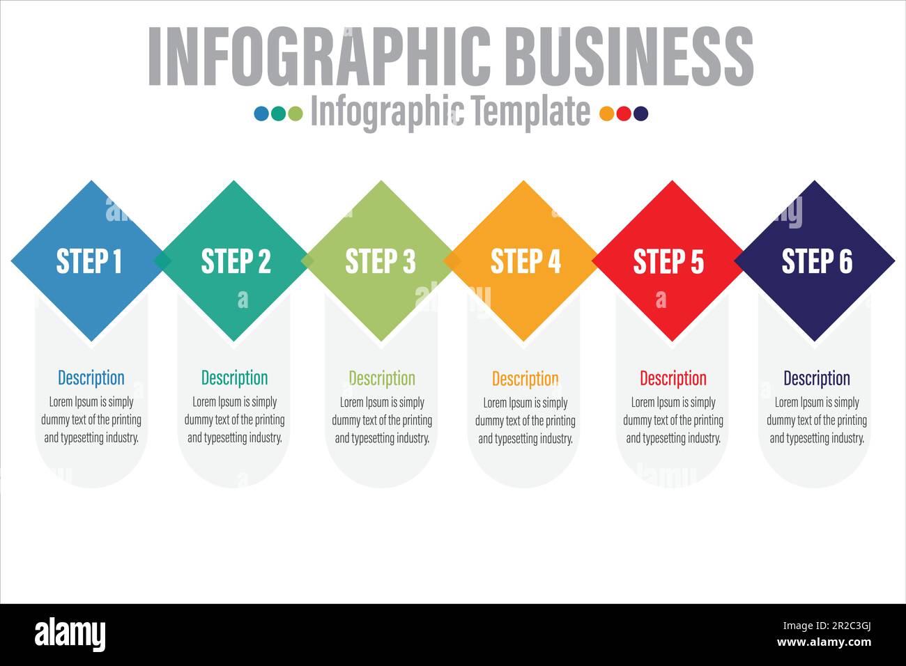 6 Steps and Six 6 option Business data Process chart. diagram with steps, options, parts or ...