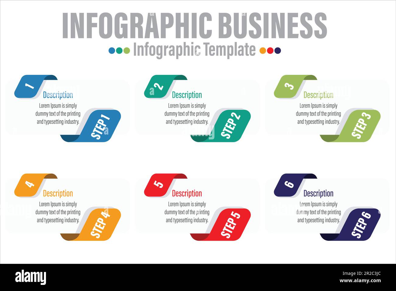 6 Steps, six 6 option Paper note shape elements with steps,road map ...