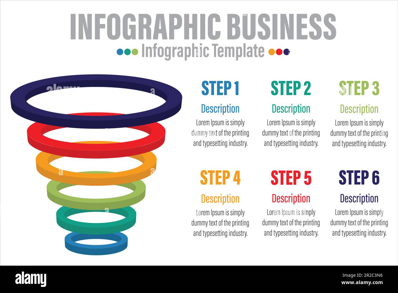 Infographic template for business.6 Steps, 6 Level Modern funnel ...