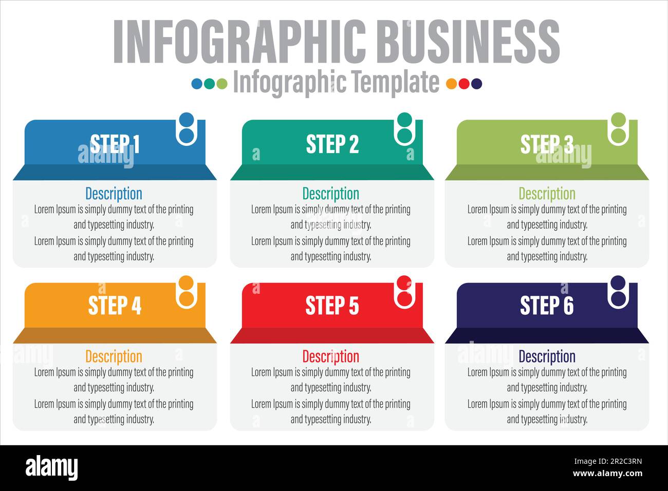 Six rectangle timeline steps or option workflow infographic plan ...
