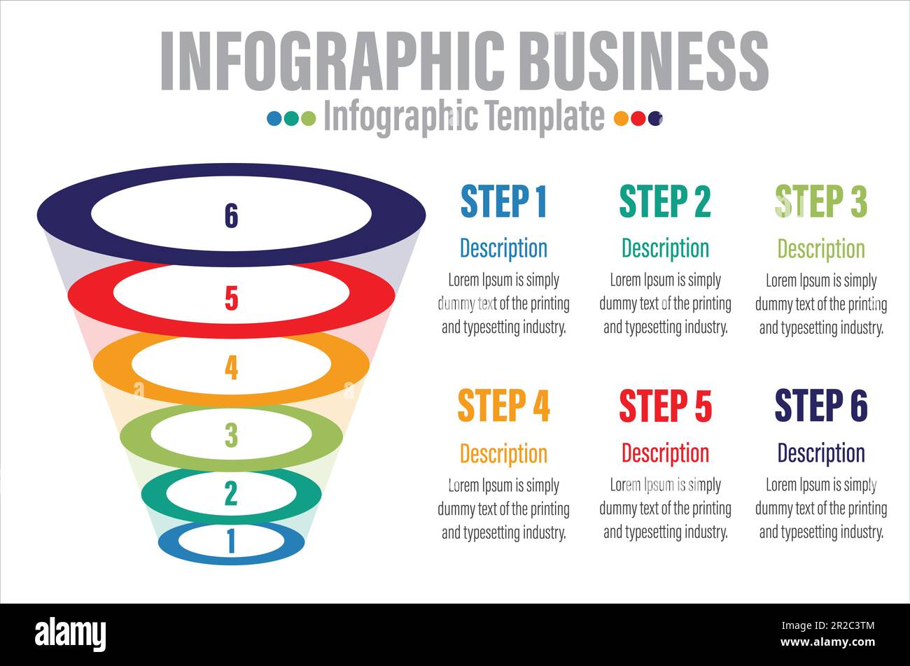 Infographic template for business.6 Steps, 6 Level Modern funnel ...