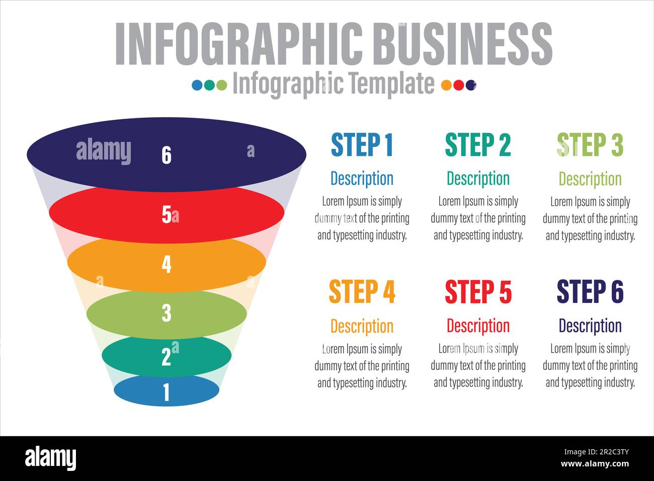 Infographic template for business.6 Steps, 6 Level Modern funnel ...