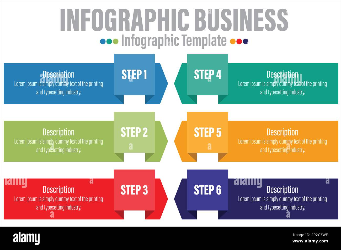Six rectangle timeline steps or option workflow infographic plan ...