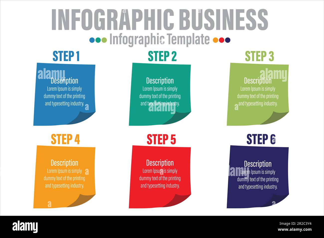 Notes process with six 6 steps or six 6 option. Three colorful graphic ...