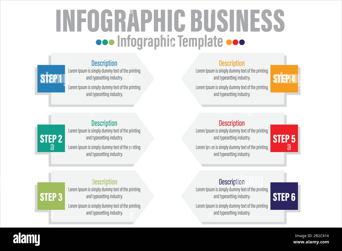 Six arrow rectangle timeline steps or option workflow infographic plan ...