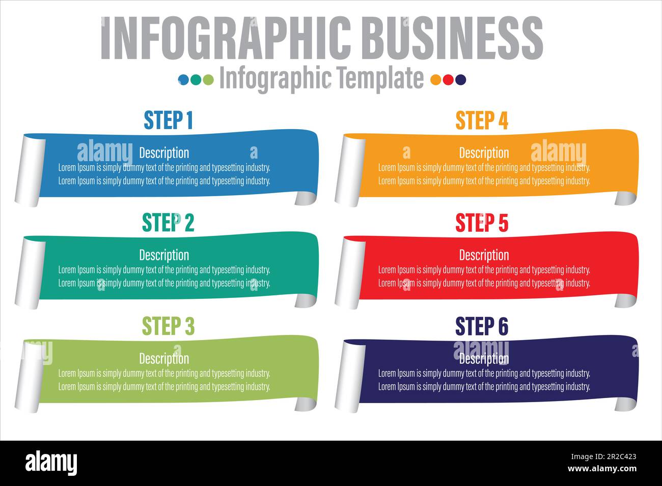 Notes process with six 6 steps or six 6 option. Three colorful graphic ...