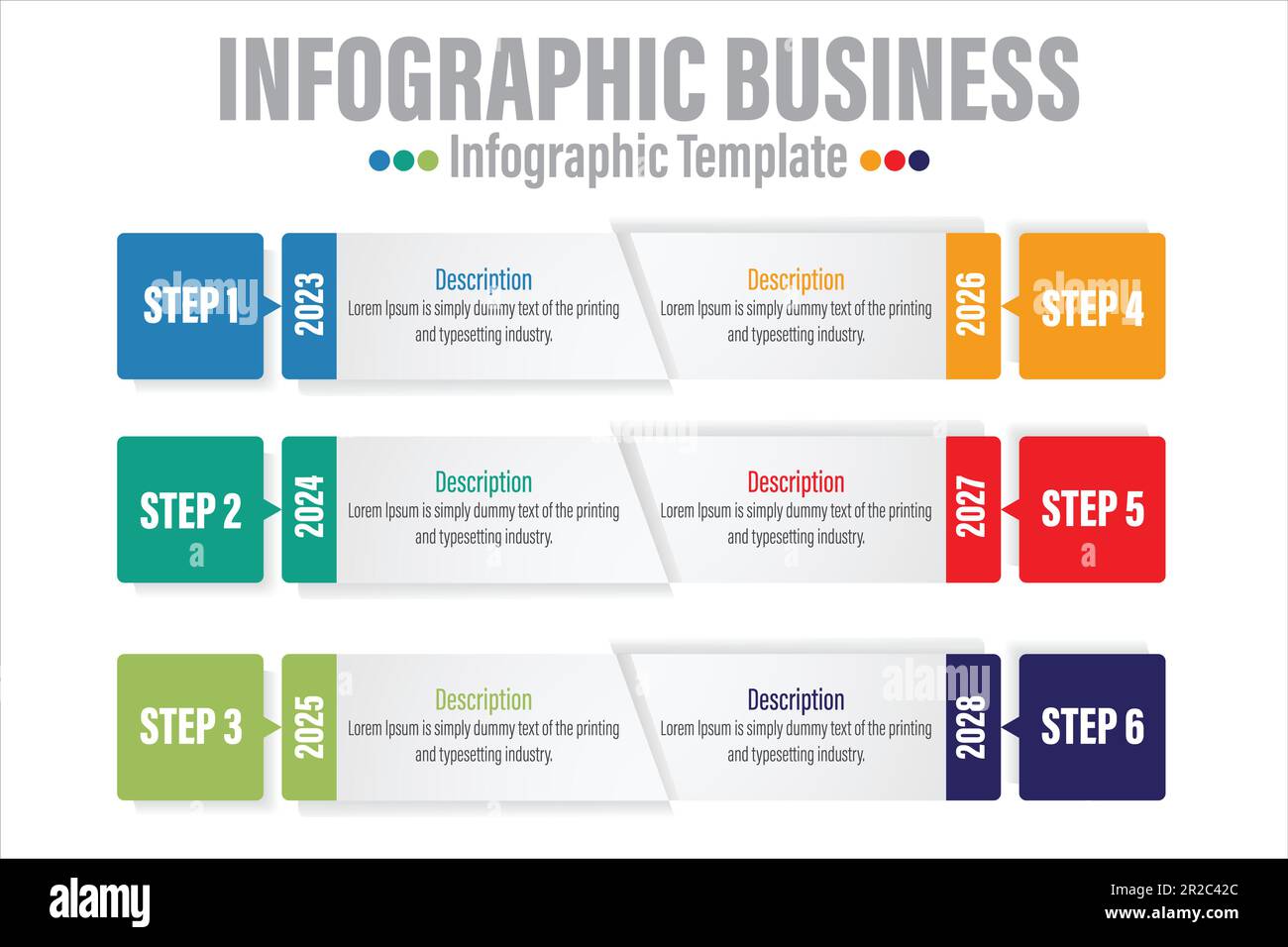 6 Steps, six 6 option Paper note shape elements with steps,road map ...
