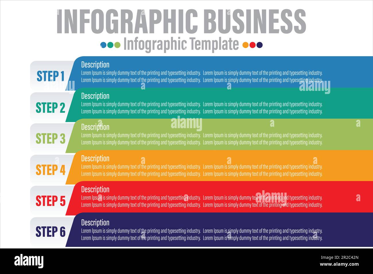 Modern colorful chart 6 Step or six option, graph. Template for diagram ...
