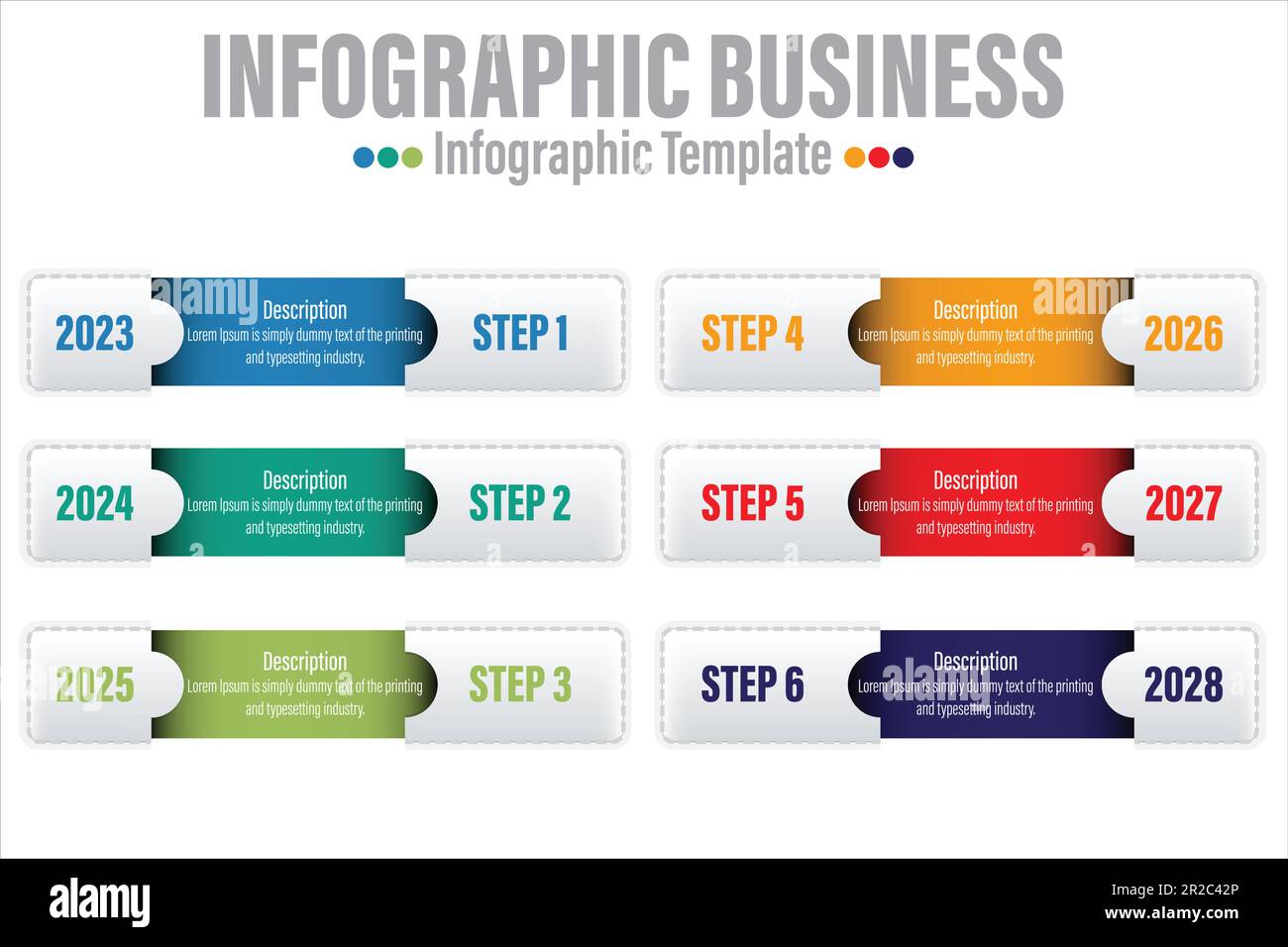 6 Steps, six 6 option Paper note shape elements with steps,road map ...