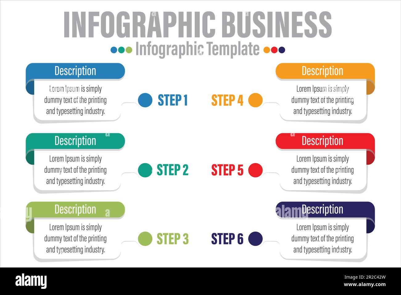 6 Steps, six 6 option Paper note shape elements with steps,road map ...