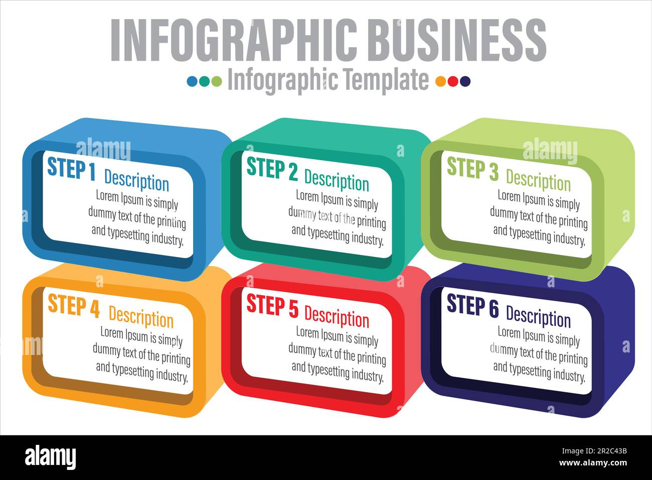 6 Steps, six 6 option 3D box note shape elements with steps,road map,options,milestone,timeline ...