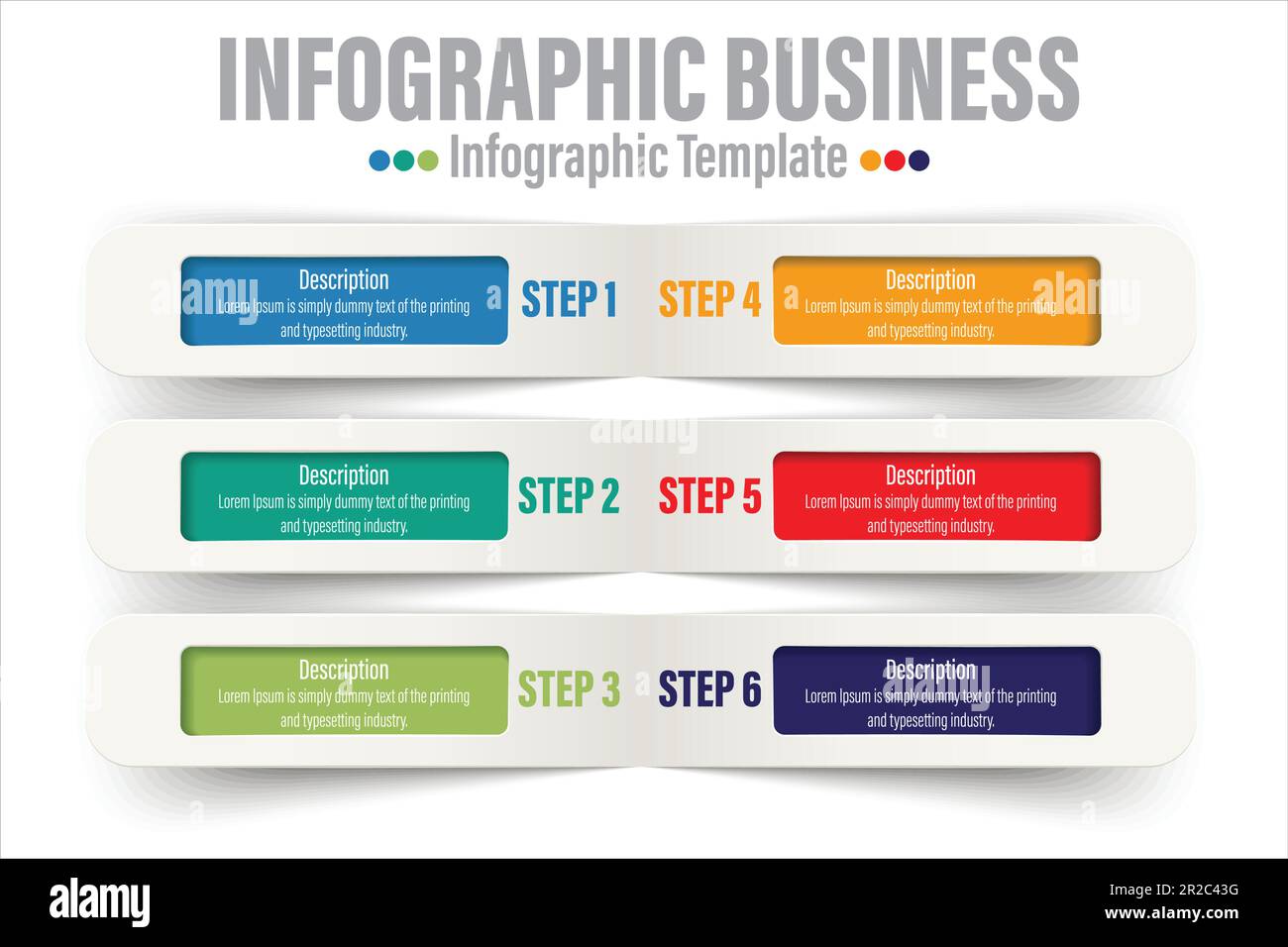 6 Steps, six 6 option Paper note shape elements with steps,road map ...