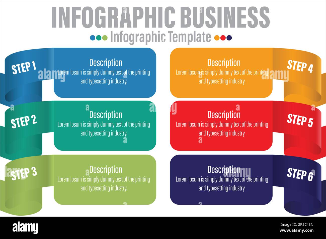 Six rectangle timeline steps or option workflow infographic plan ...