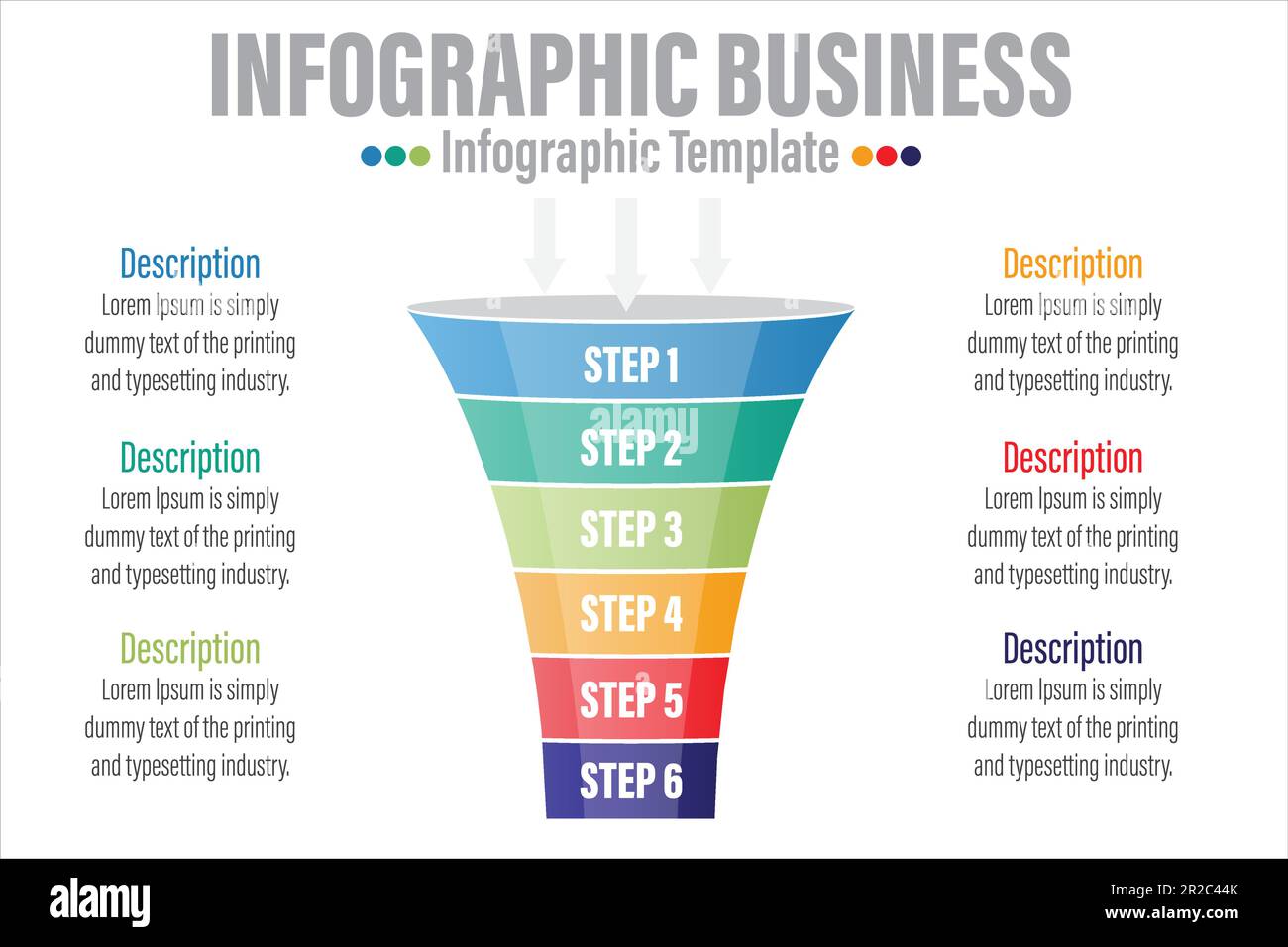 Infographic funnel block chart concept for slide presentation with six ...