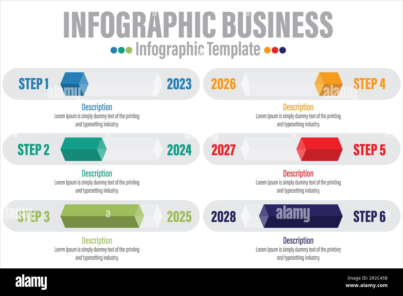 6 Steps, six 6 option 3D cube shape elements with steps,road map ...