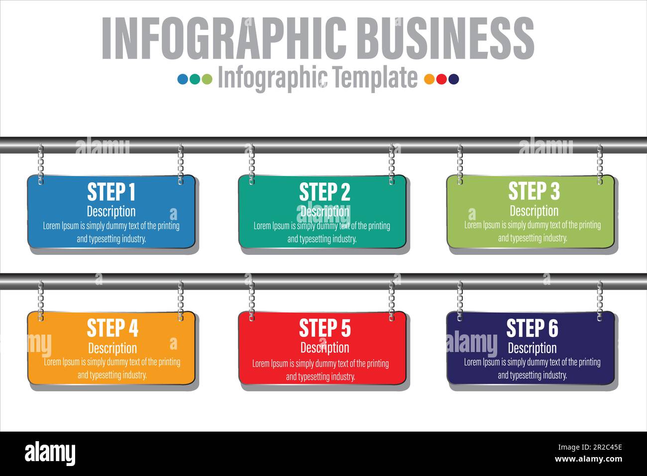 Six rectangle timeline steps or option workflow infographic plan ...