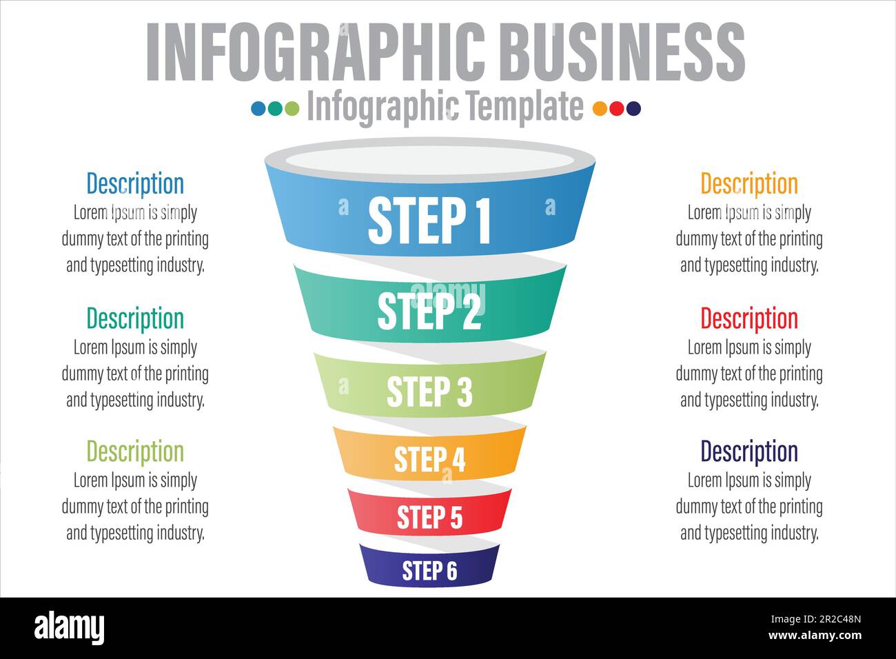 Infographic funnel block chart concept for slide presentation with six ...