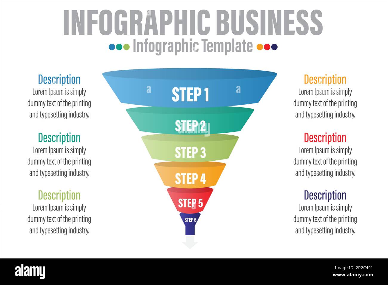 Infographic funnel block chart concept for slide presentation with six ...